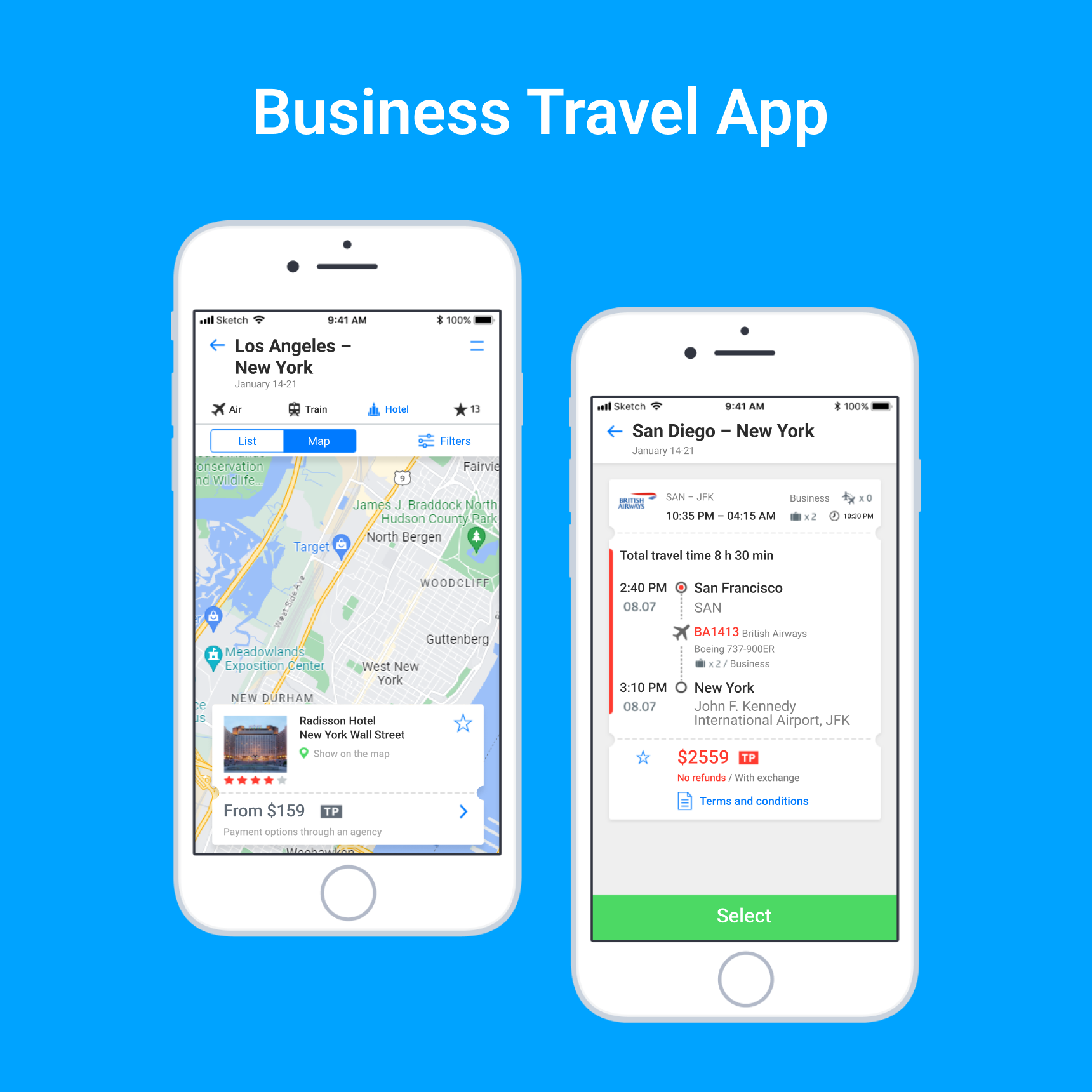 Business travel planning app: Software Engineering for iOS and Android | Sunrise Apps