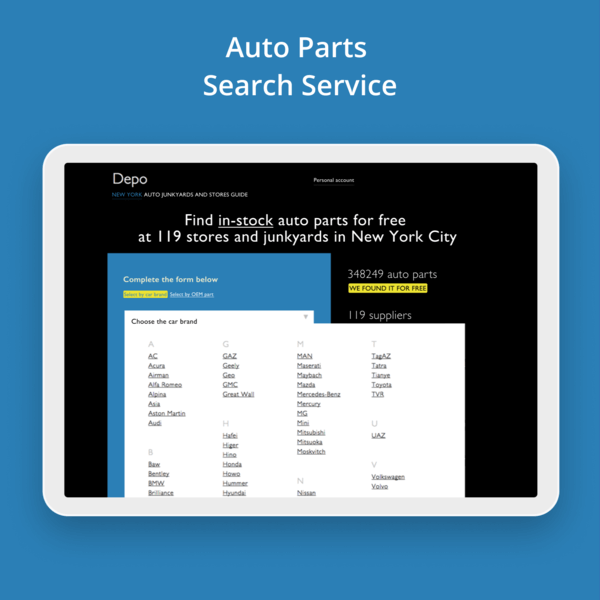 Website and mobile application for the selection of auto parts ...